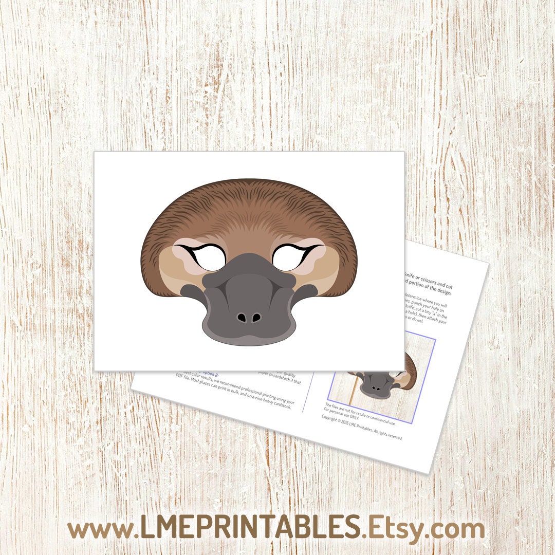 Platypus Mask Printable DIY Halloween Costume Duck Bird Party Favor ...