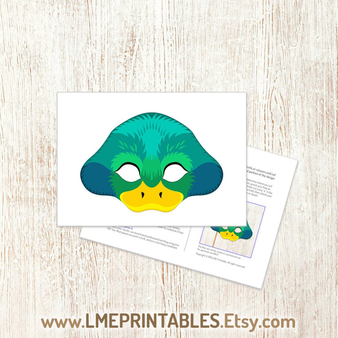Duck Mask Printable Mallard Duck Green Costume Easter Bird Farm Lake ...