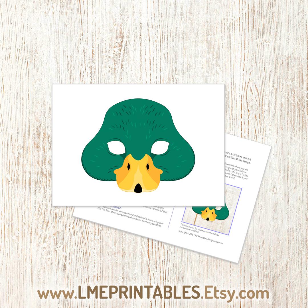 Duck Mask Printable Mallard Green Halloween Drake Costume Carnival ...