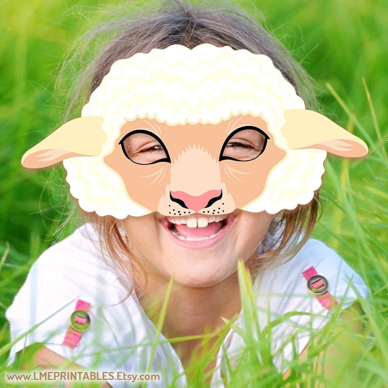 Sheep Printable Mask Halloween Costume White Animal Farm Carnival Lamb ...