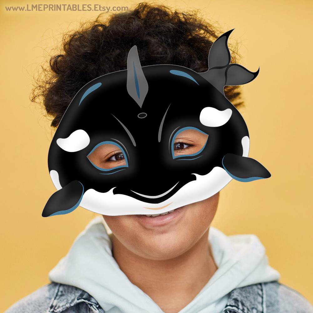 Orca Printable Mask Costume Halloween Cetacean Pool Party Favor Beach ...
