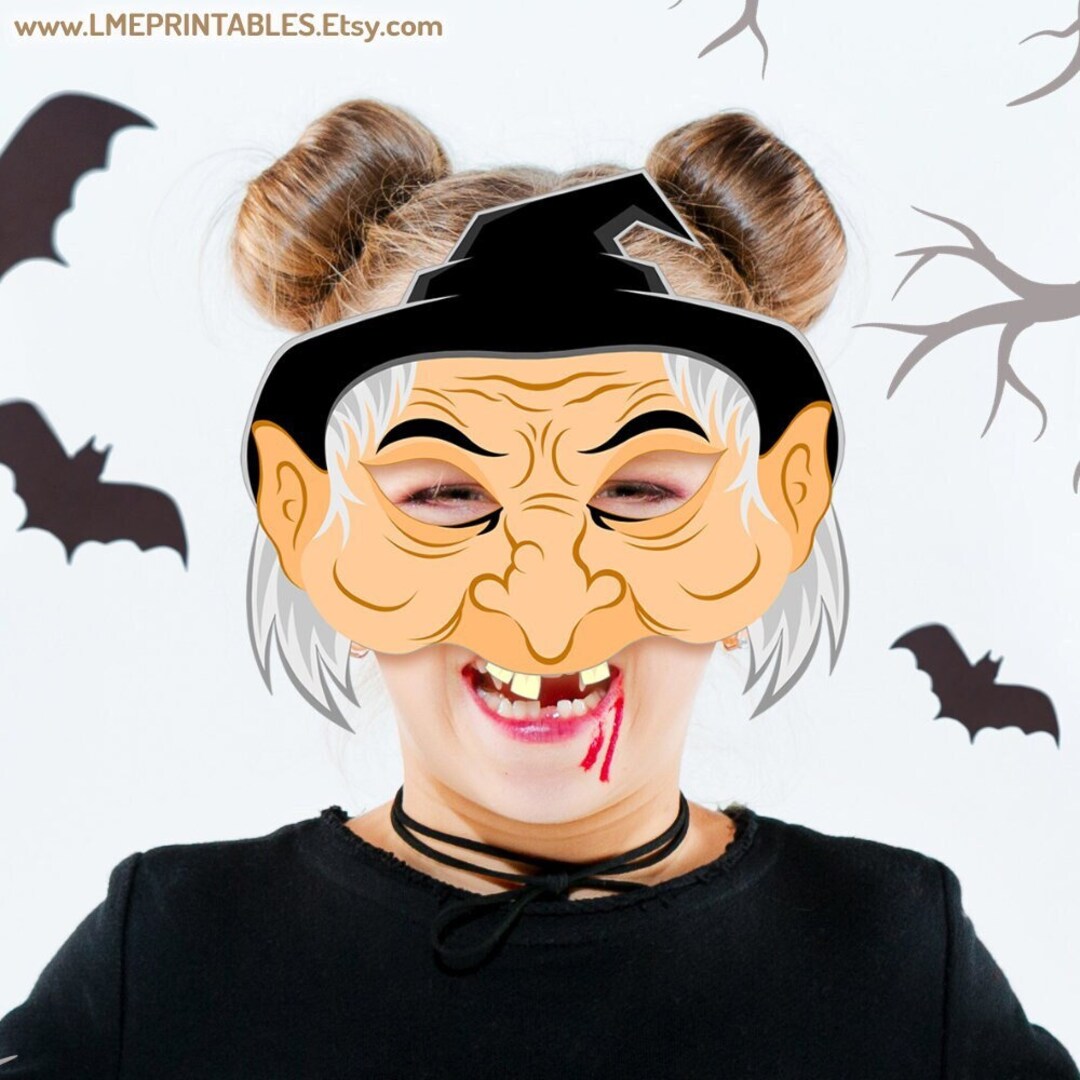 Witch Mask Printable Costume Warlock Halloween Party Favor Carnival Elf ...