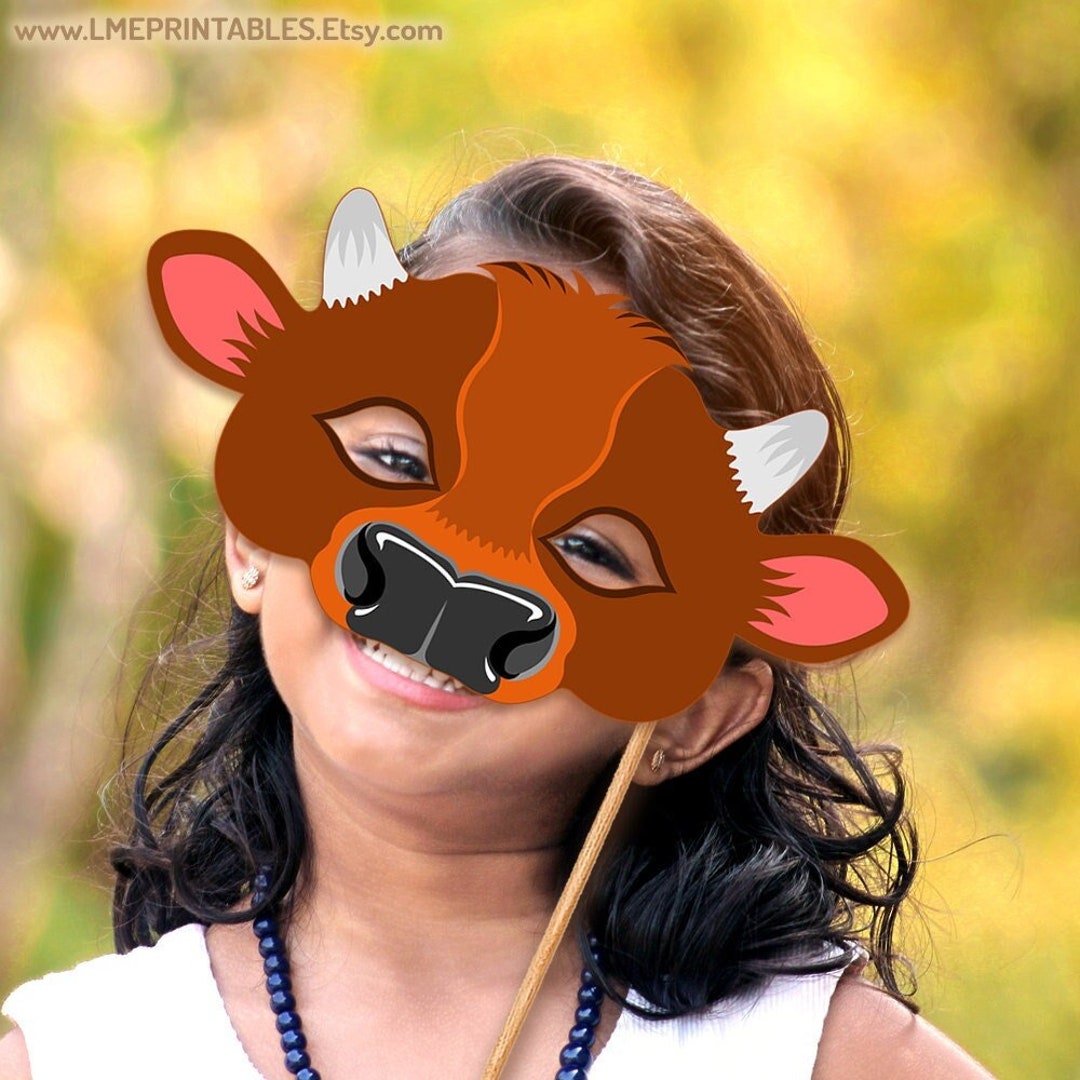 Cow Printable Mask Costume Halloween Brown Animal Farm Heifer - Etsy