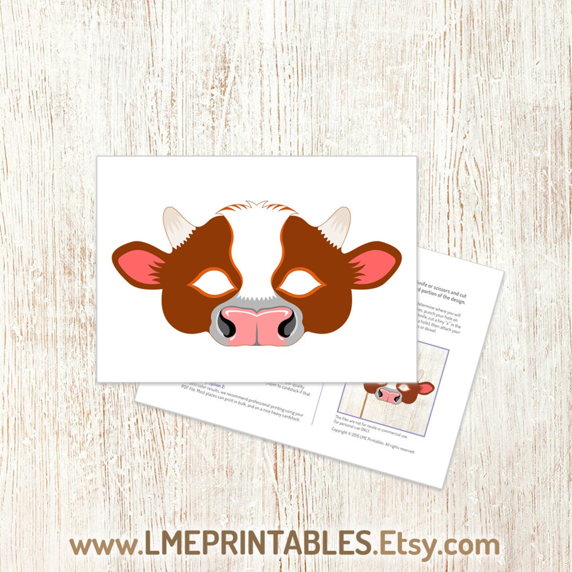 Cow Mask Printable Costume Calf Halloween Brown White Mask - Etsy