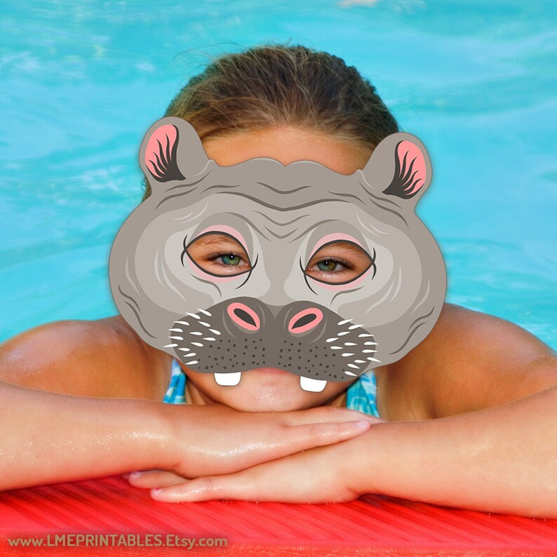 Hippo Printable Mask Hippopotamus Halloween Costume Pool Party Favor ...