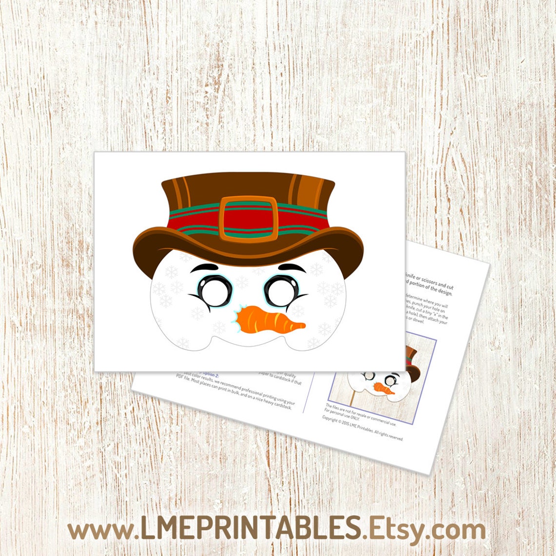 Snowman Mask Printable Halloween Costume Winter Party Snow Man - Etsy