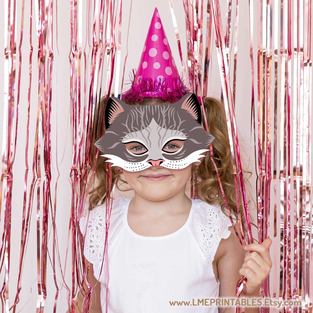 Tabby Cat Mask Grey Printable Halloween Costume Cheshire Gray Animal ...