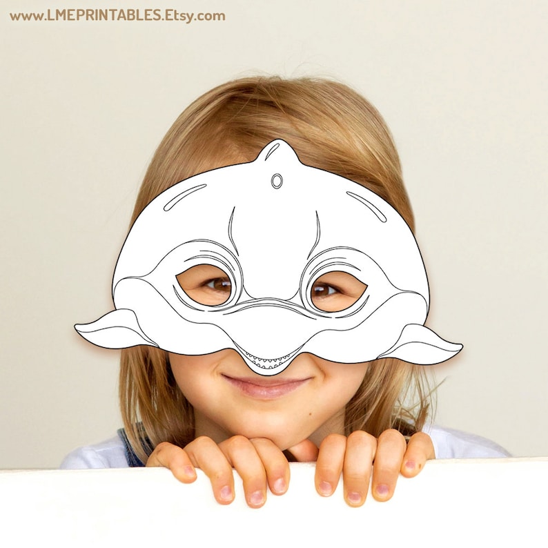 Dolphin Coloring Mask Printable Halloween Costume Carnival Pool Party ...