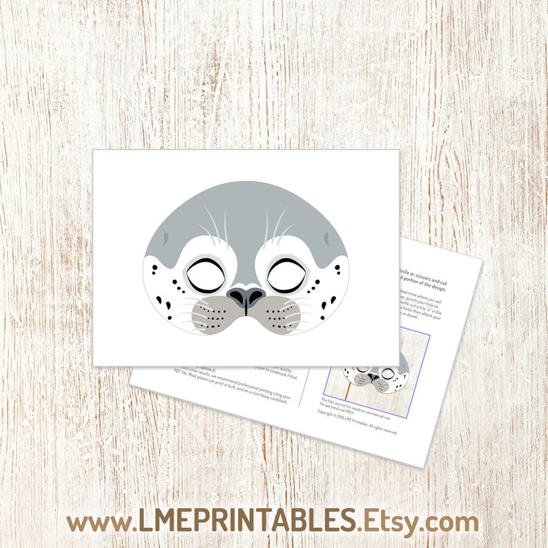 Seal Mask Printable Harbor Seal Gray Harp Costume Kid Adult Pool Party ...