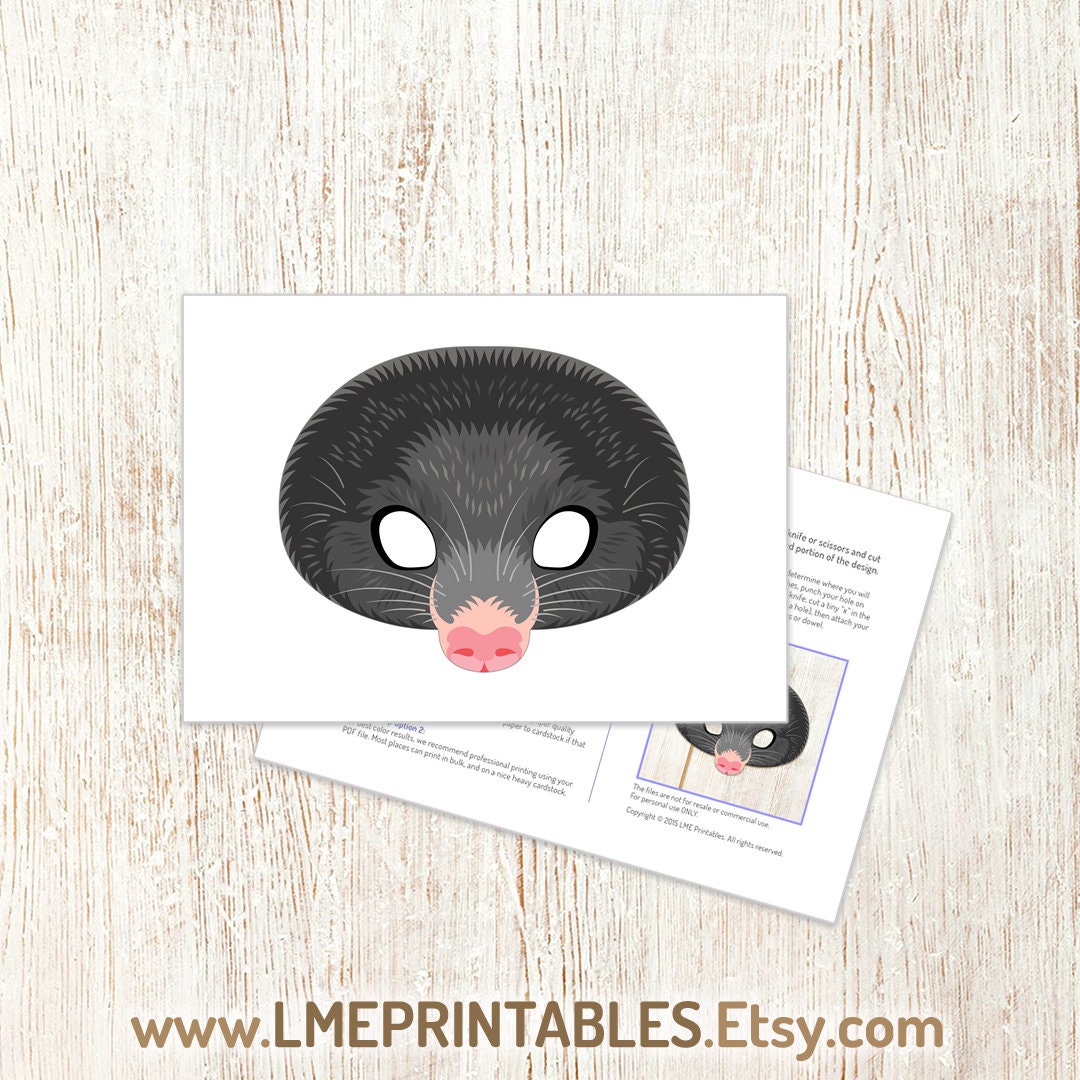Mole Mask Printable Costume Animal Carnival Mask Moldwarp Talpa ...