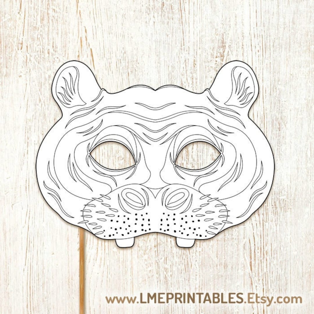 Hippo Coloring Mask Printable Halloween Costume DIY Safari Jungle Wild ...