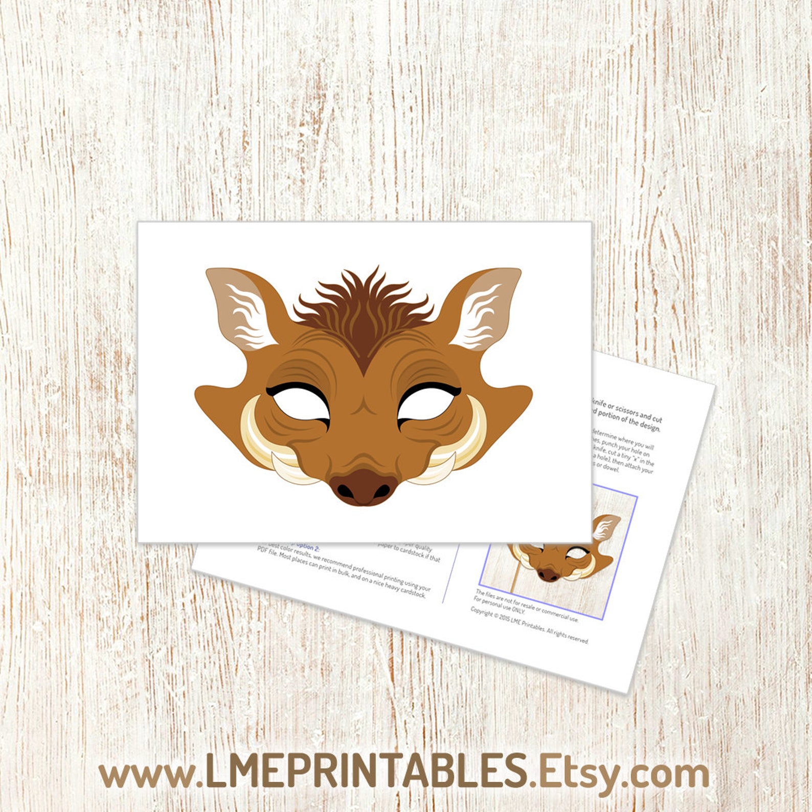 Warthog Mask Printable Costume Safari African Animal Wild Boar ...