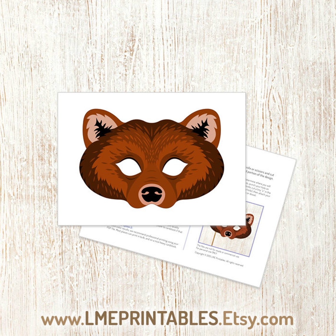 Bear Mask Printable Grizzly Bears Brown Halloween Costume | Etsy