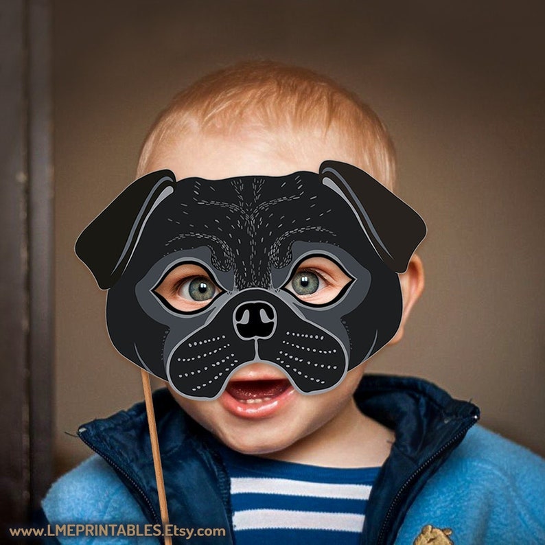 Black Pug Dog Mask Printable Halloween Carlin Mops Dutch Bulldog ...