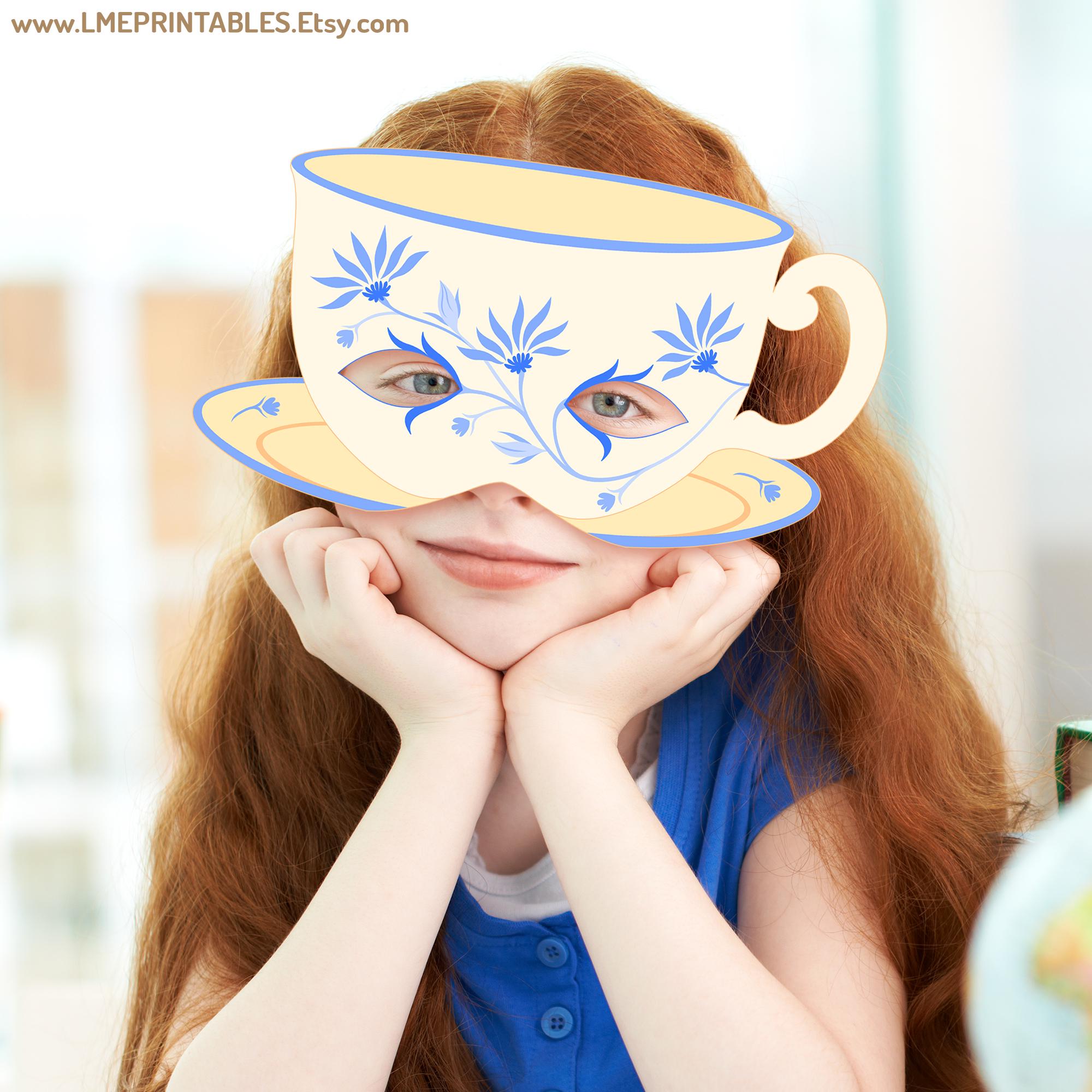 Teacup Mask Printable Delft Tea Party Birthday Costume Adult Kid Favor ...