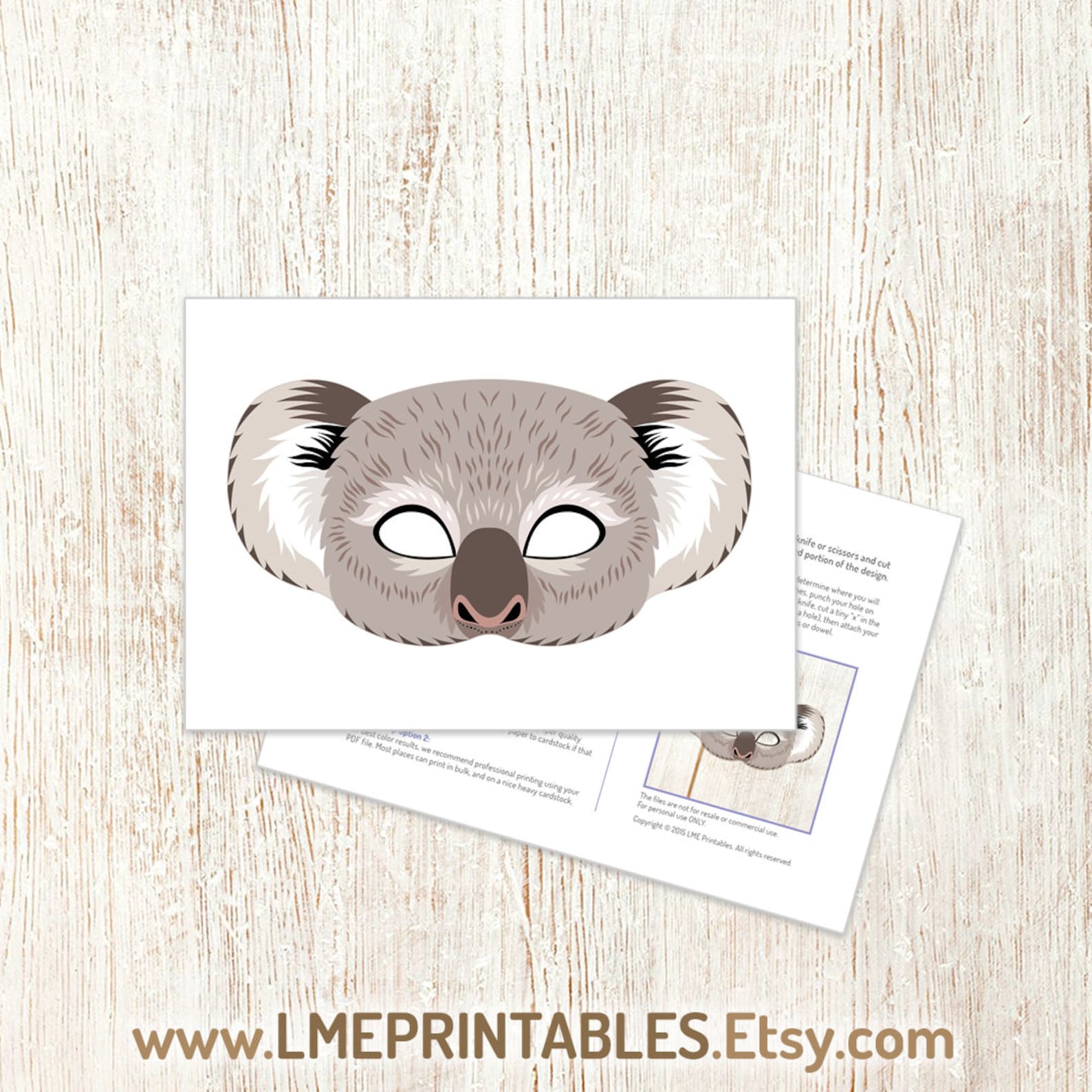 Koala Printable Mask Halloween Costume Kids Adults Gray Bear Australian ...