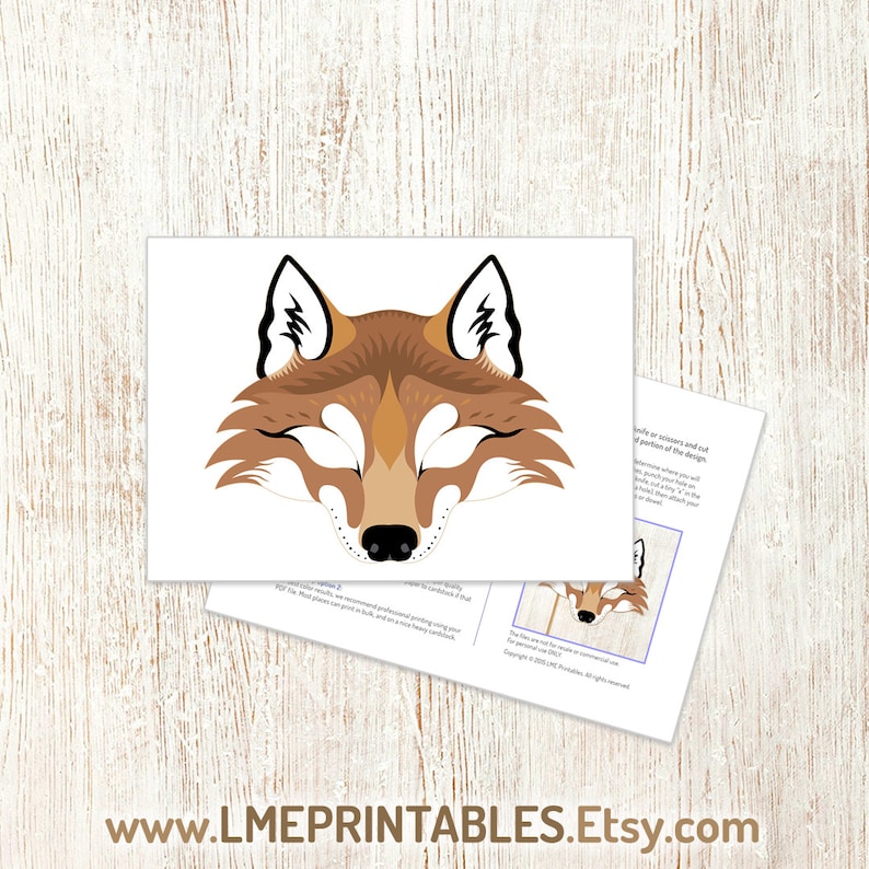 Brown Wolf Mask Printable Halloween Costume Woodland PDF Party Forest ...