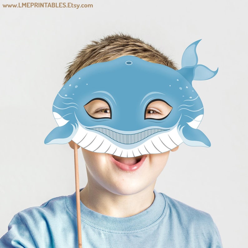 Whale Mask Printable Halloween Costume Blue Whale Pool Party Paper ...