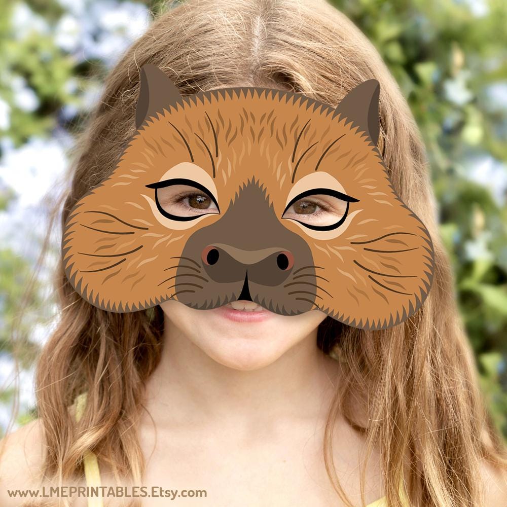 Capybara Printable Mask Castor Costume Forest Animal Halloween Marmot ...