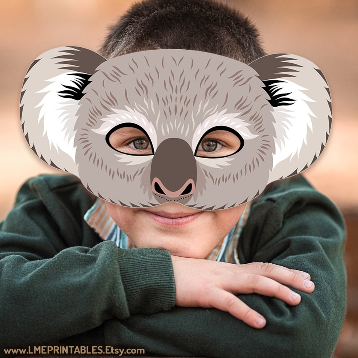 Koala Printable Mask Halloween Costume Kids Adults Gray Bear - Etsy