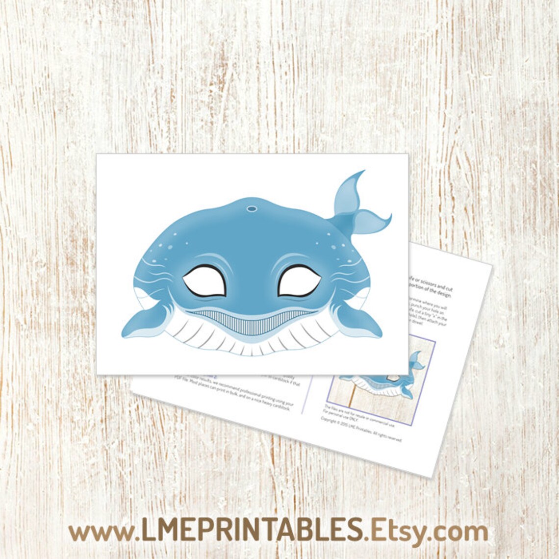 Whale Mask Printable Halloween Costume Blue Whale Pool Party Paper ...