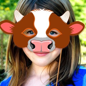 Cow Mask Printable Costume Calf Halloween Brown White Mask Animal Farm ...