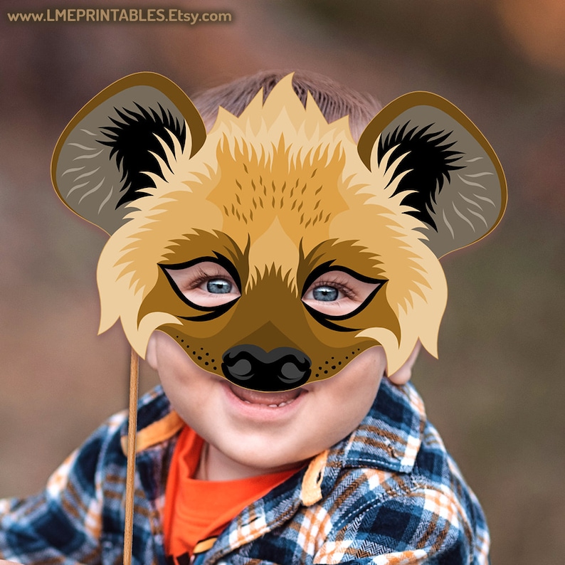 Hyena Mask Printable Animal Halloween Costume Safari Funny Party Favor ...