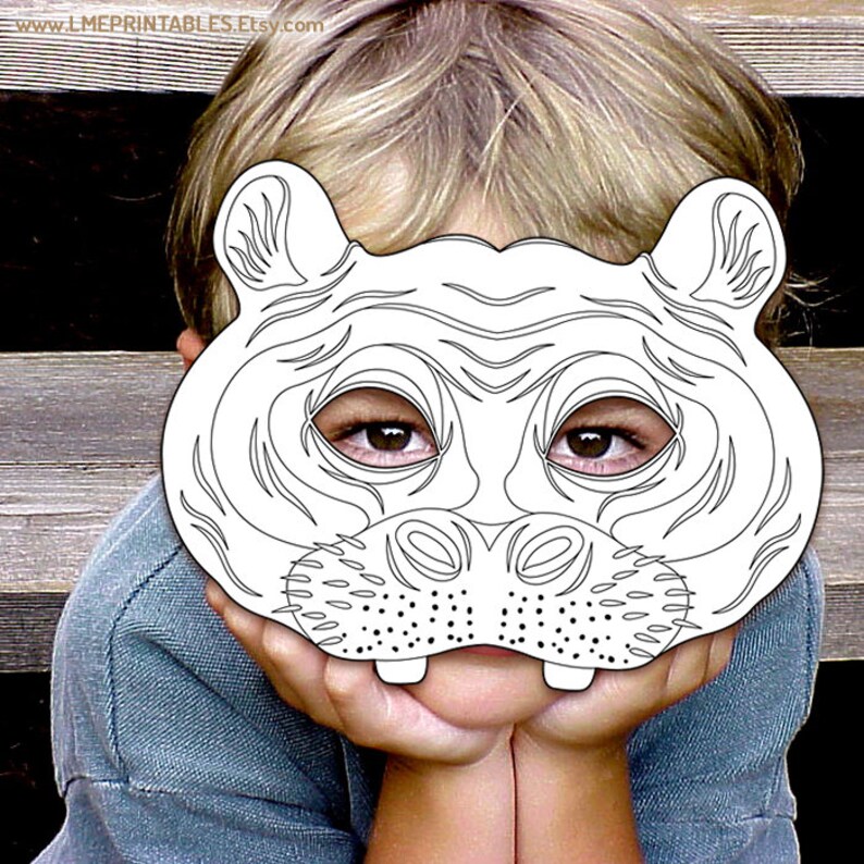 Hippo Coloring Mask Printable Halloween Costume DIY Safari Jungle Wild ...