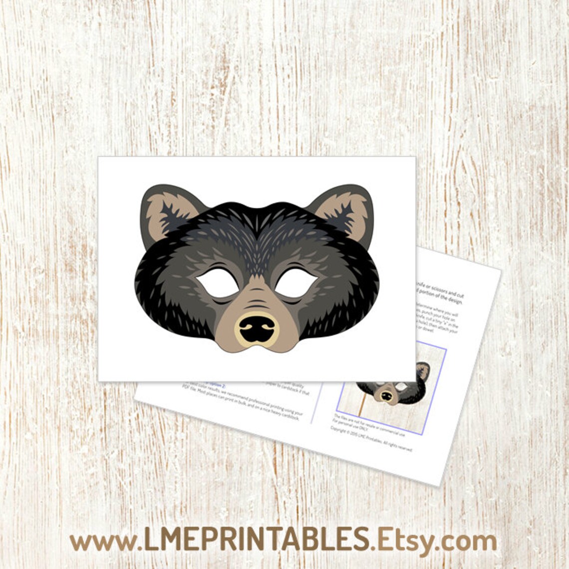 Black Bear Mask Printable Halloween Costume Woodland Animal - Etsy