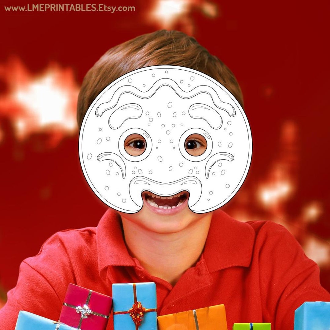 Gingerbread Man Coloring Mask Printable Christmas Cookie Costume Party ...
