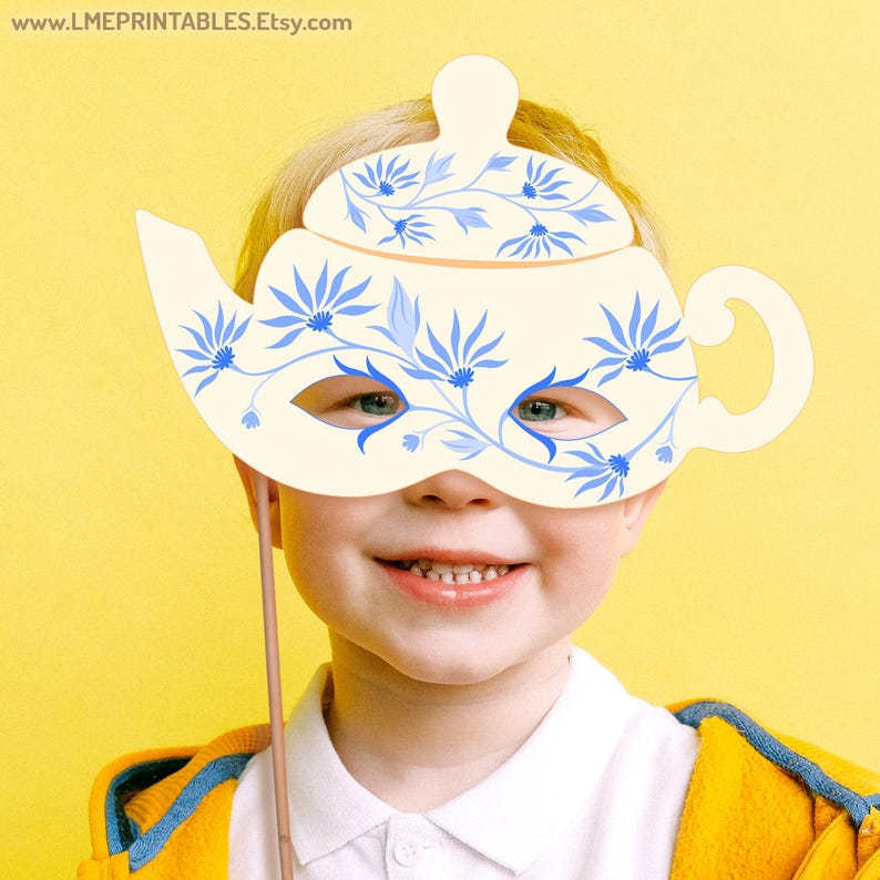 Tea Time Printable Mask Party Favor Teapot Halloween Costume Role Play ...