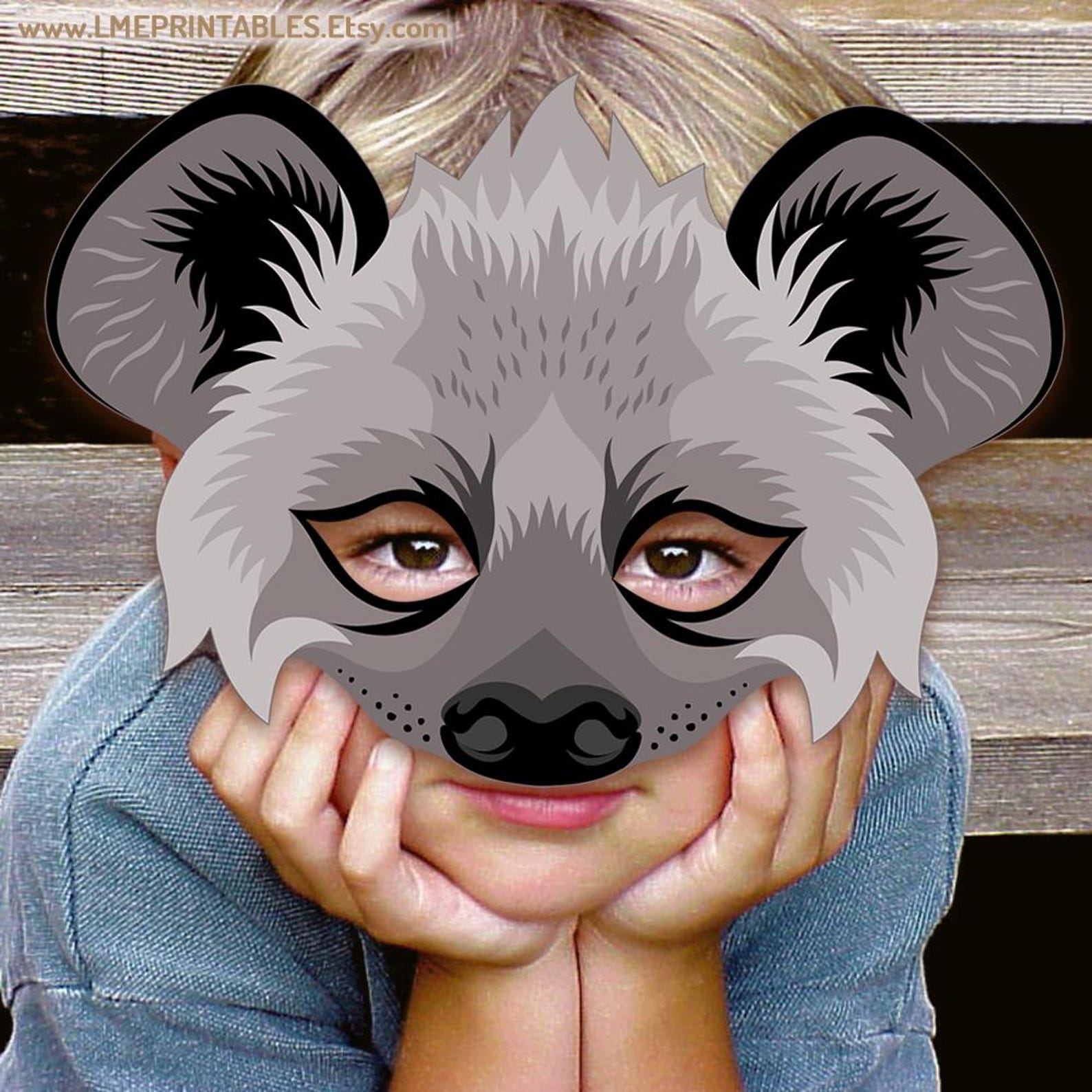 Grey Hyena Mask Printable Animal Carnival Halloween Costume Safari ...