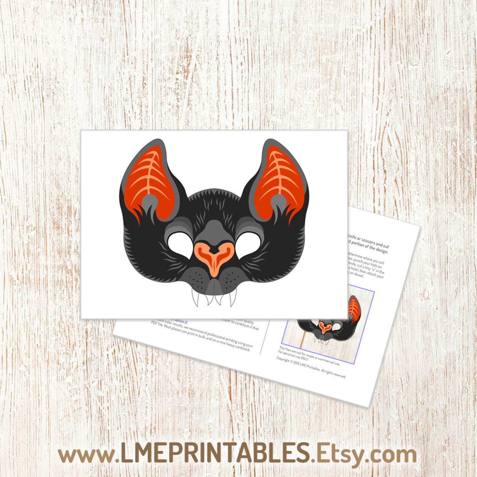 Bat Mask Printable Costume Vampire Animal DIY Halloween Carnival ...