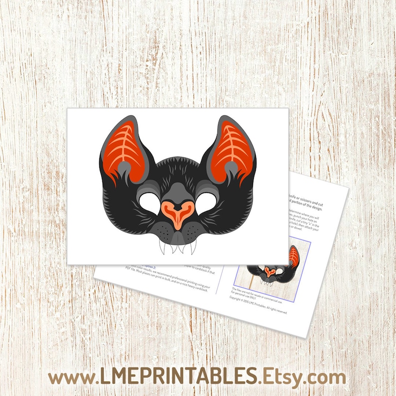 Bat Mask Printable Costume Vampire Animal DIY Carnival Tasmanian Devil ...