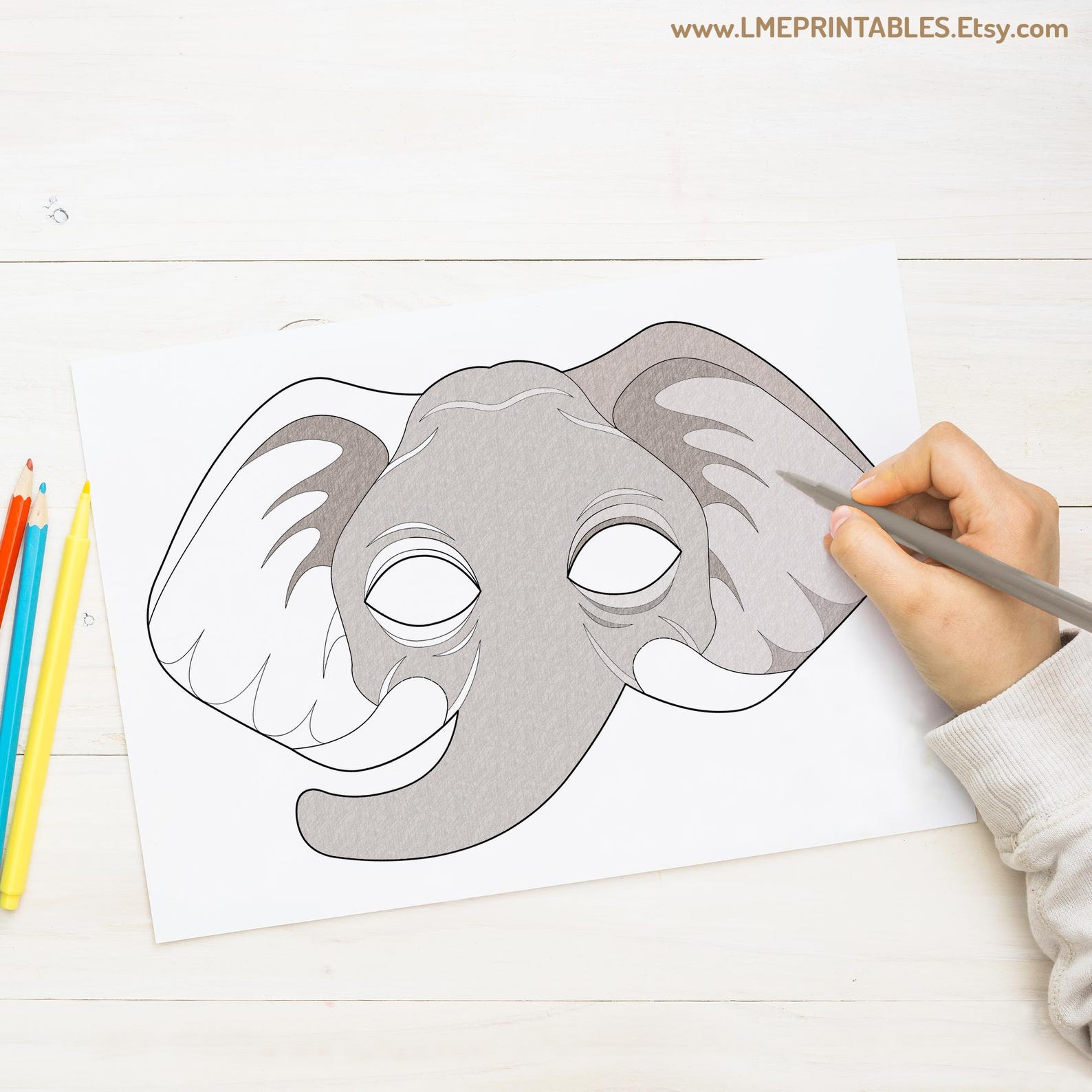 Elephant Coloring Printable Mask Halloween Costume Safari Jungle Animal ...