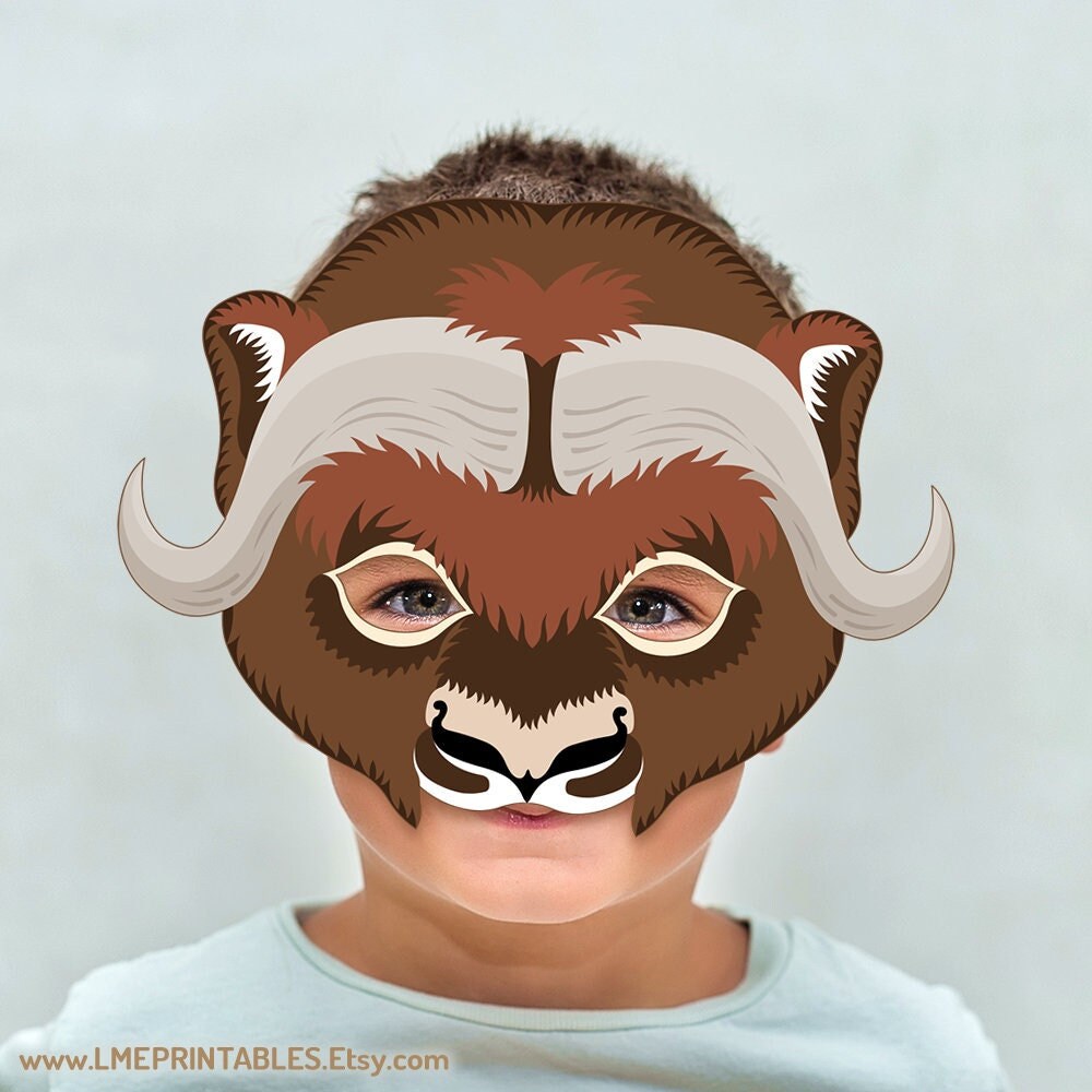 Musk Ox Mask Printable PDF Halloween Costume Animal American Bull Bison ...
