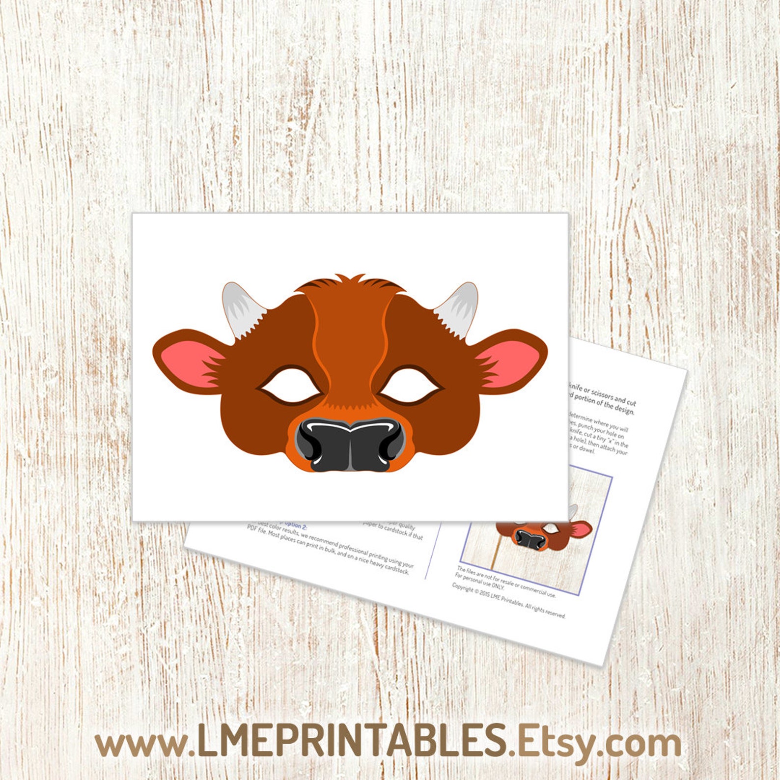 Cow Printable Mask Costume Halloween Brown Animal Farm Heifer Animals ...