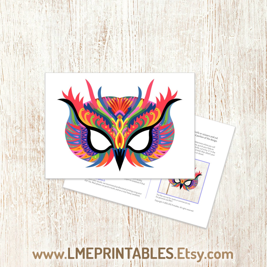 Owl Bird Mask Printable Halloween Costume Party Birthday Colorful Paper ...