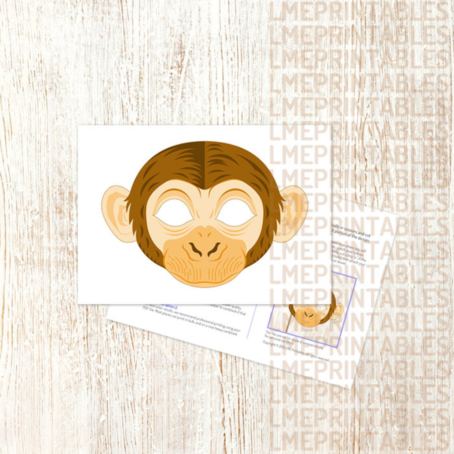 Monkey Mask Printable Animal Chimpanzee Masks Childrens Party | Etsy
