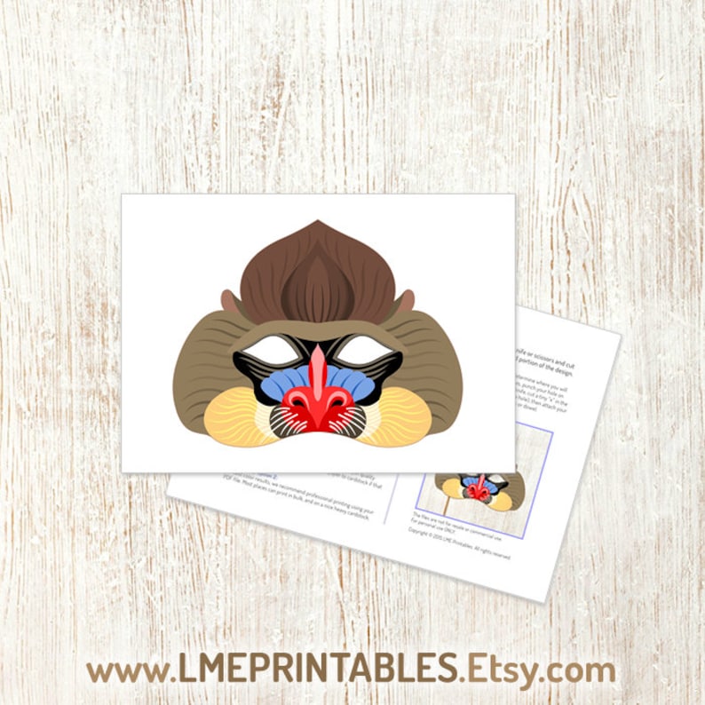 Mandrill Mask Printable Animal Monkey Halloween Costume Kid Adult ...