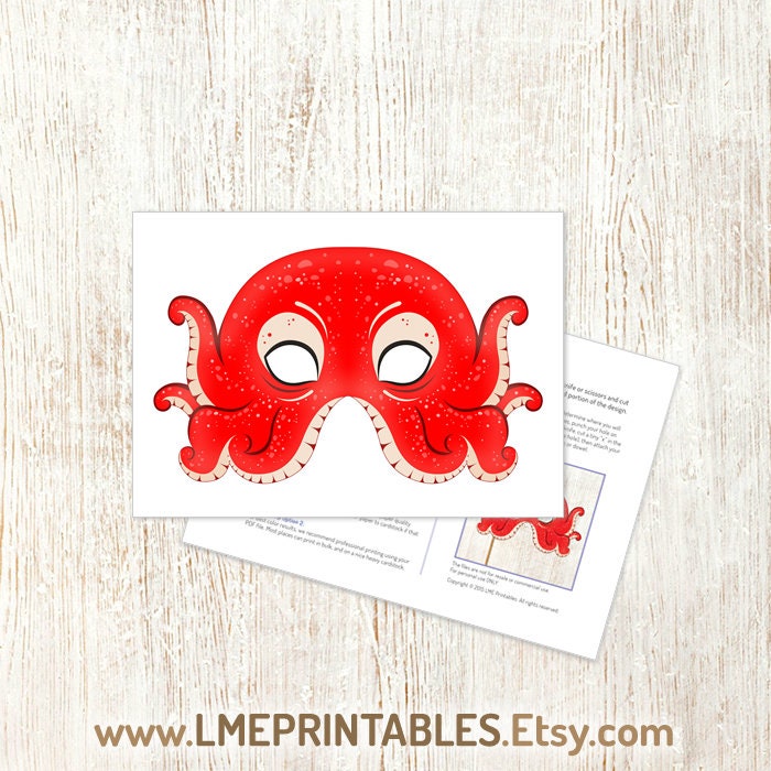Red Octopus Mask Printable Halloween Costume Animal Mask Ocean Pool ...