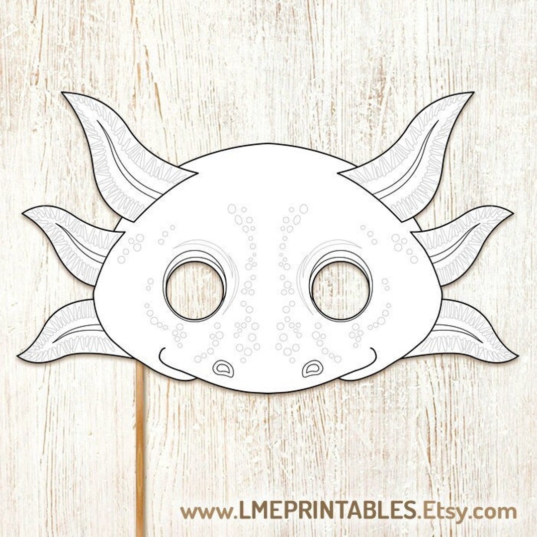 Axolotl Coloring Mask Printable Halloween Costume Colouring Activity ...