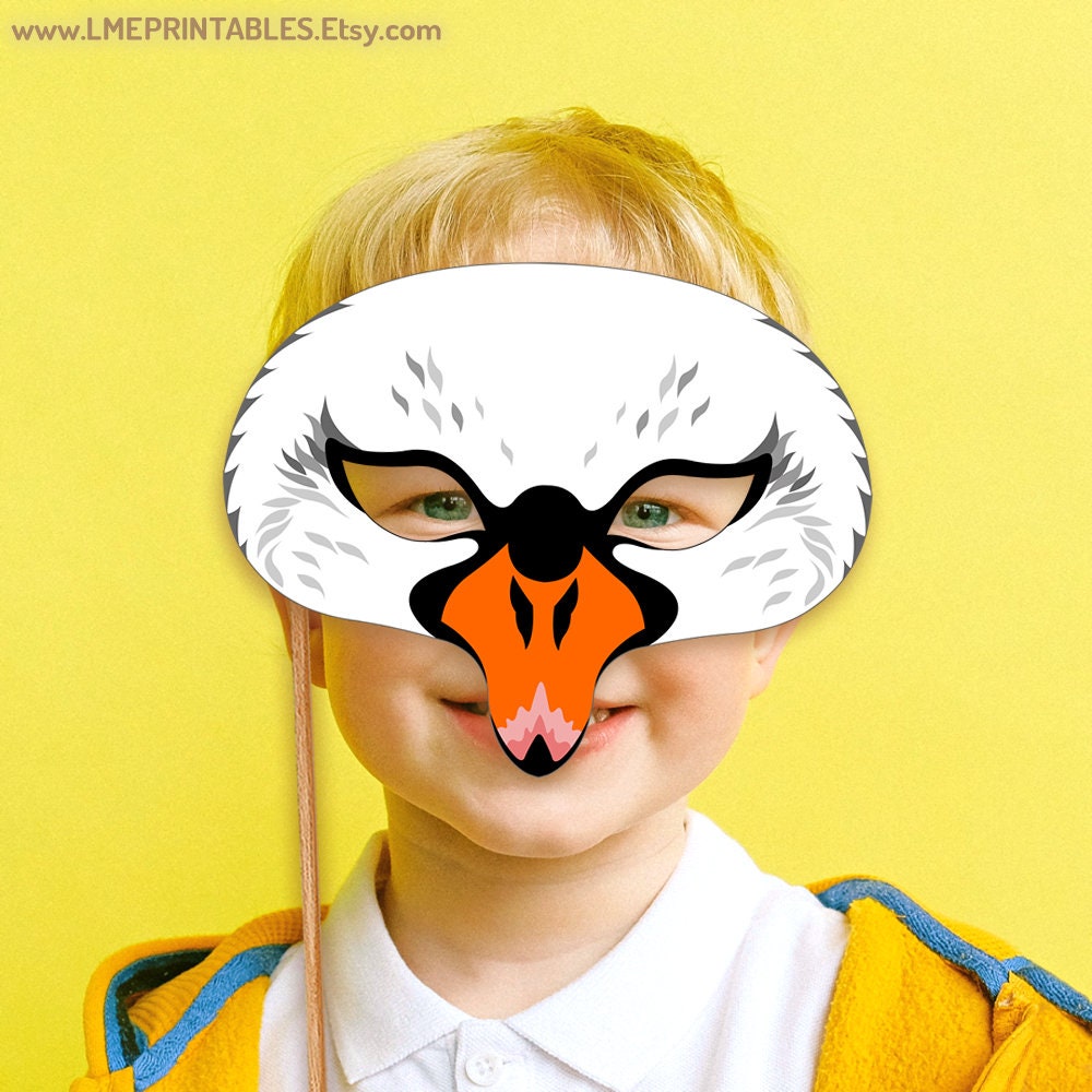 Swan Mask Printable Halloween Costume White Bird Ugly Duckling Birthday ...