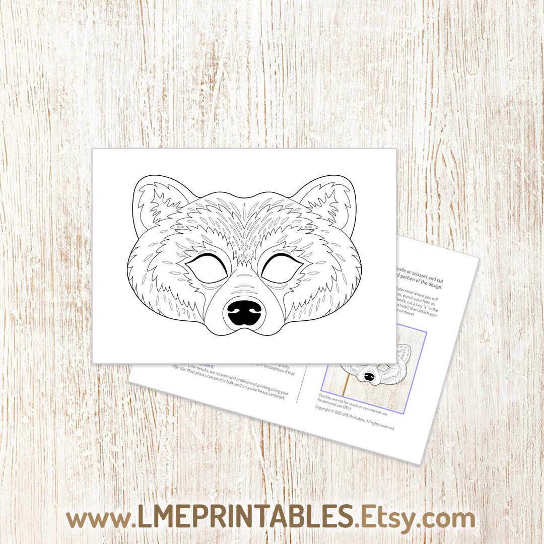 Bear Coloring Mask Printable Costume American Woodland Animal Carnival ...