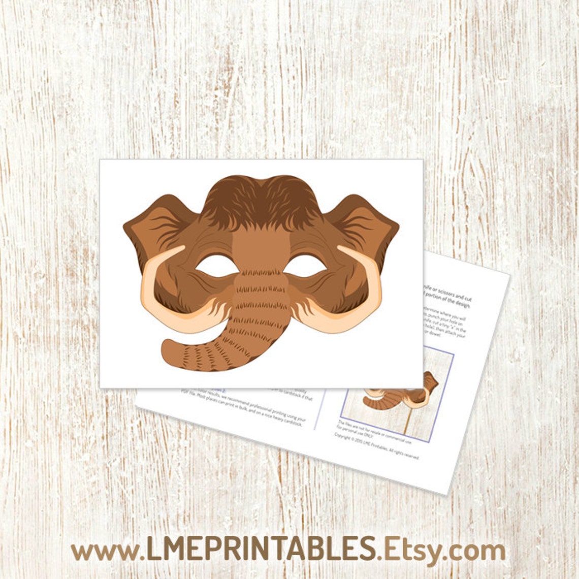 Mammoth Printable Mask Halloween Costume Prehistoric Paper - Etsy