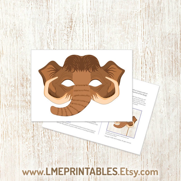 Mammoth Printable Mask Halloween Costume Prehistoric Paper - Etsy