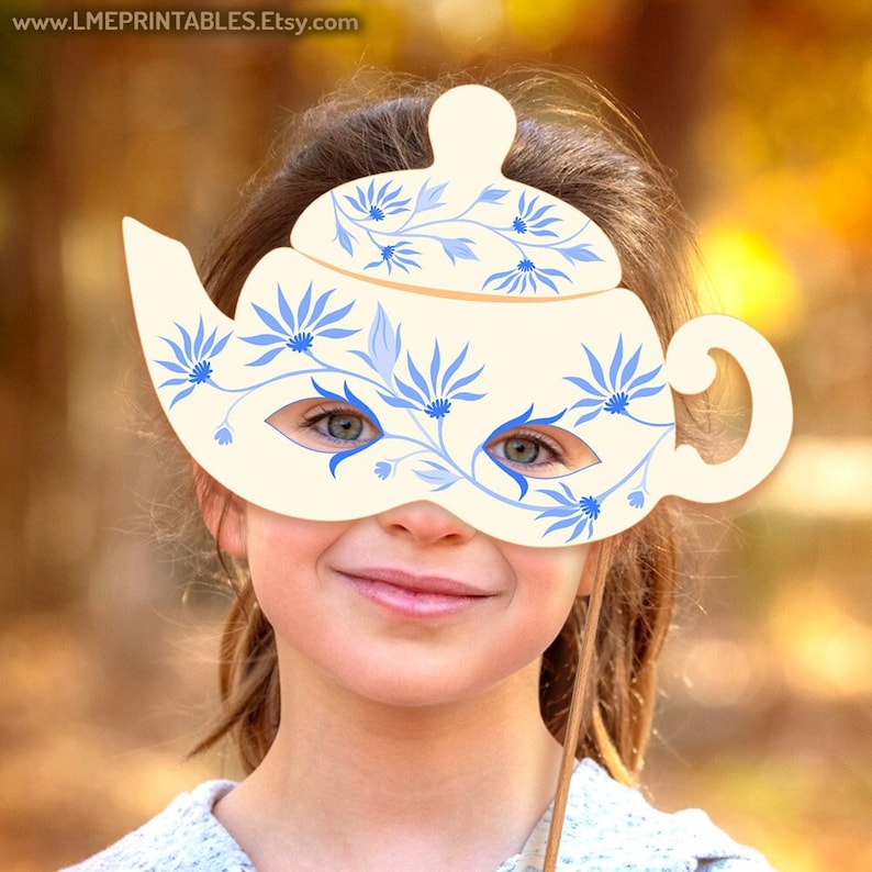 Tea Time Printable Mask Party Teapot Halloween Costume Role Play Blue ...