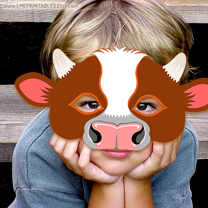 Cow Mask Printable Costume Calf Halloween Brown White Mask Animal Farm ...