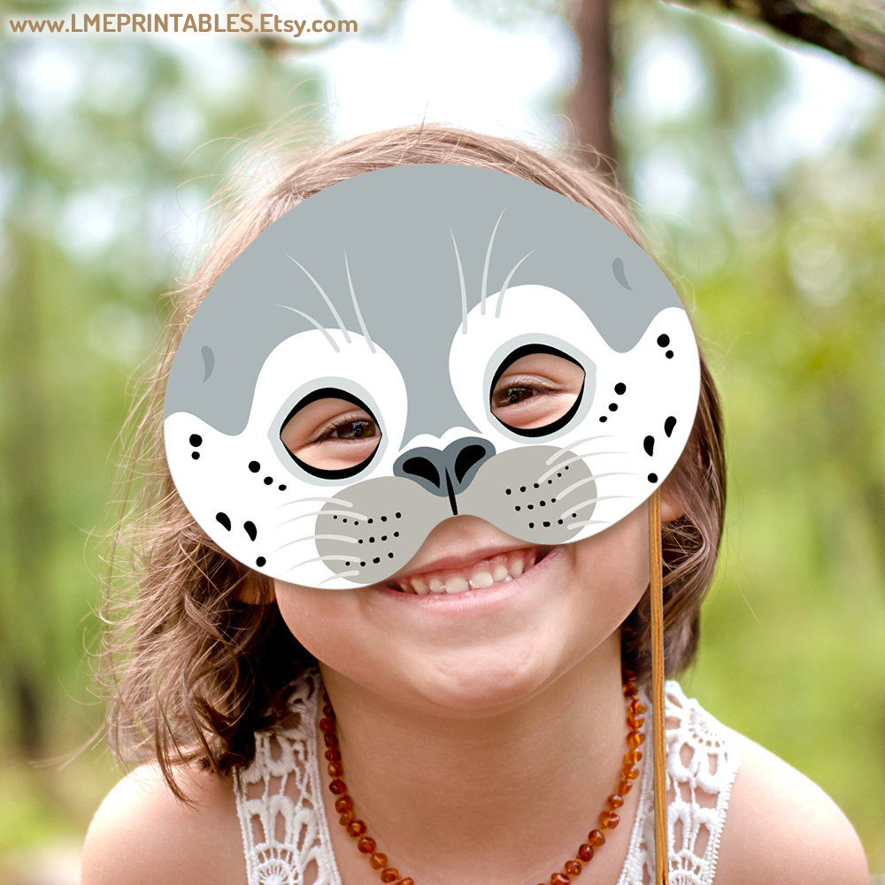 Seal Mask Printable Harbor Seal Gray Harp Costume Kid Adult Pool Party ...