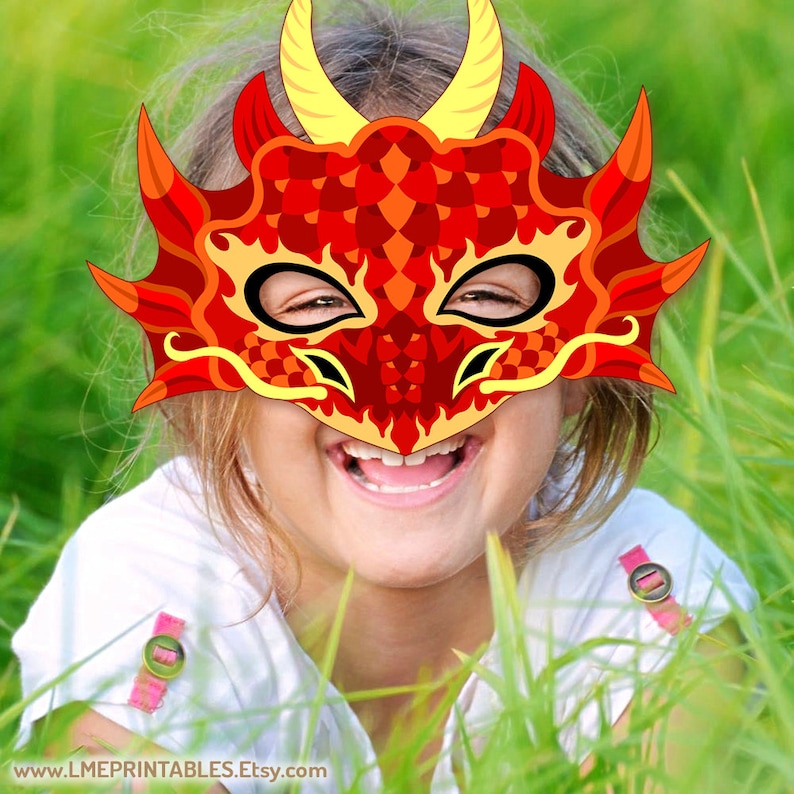 Red Dragon Mask Printable Zodiac Chinese New Year Easy Costume Party ...